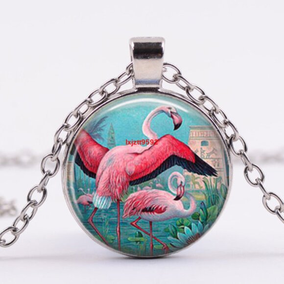 Kristy's Jewels | Jewelry | Silver Pink Flamingos Cabochon Pendant ...